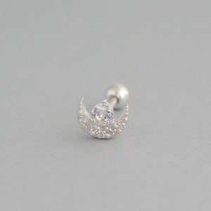 Crescent Moon Stud Piercing, Helix Earring, 20g Cartilage Earring ...