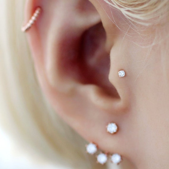 Tragus Earring 14K Gold Tragus Piercing Cartilage Earring | Etsy