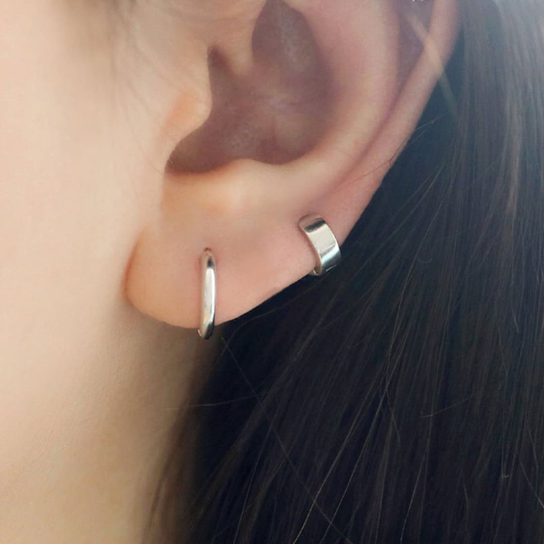 Tiny Huggie Hoop, Small Huggie Hoop, Tiny Wide Huggie Hoop Earring ...