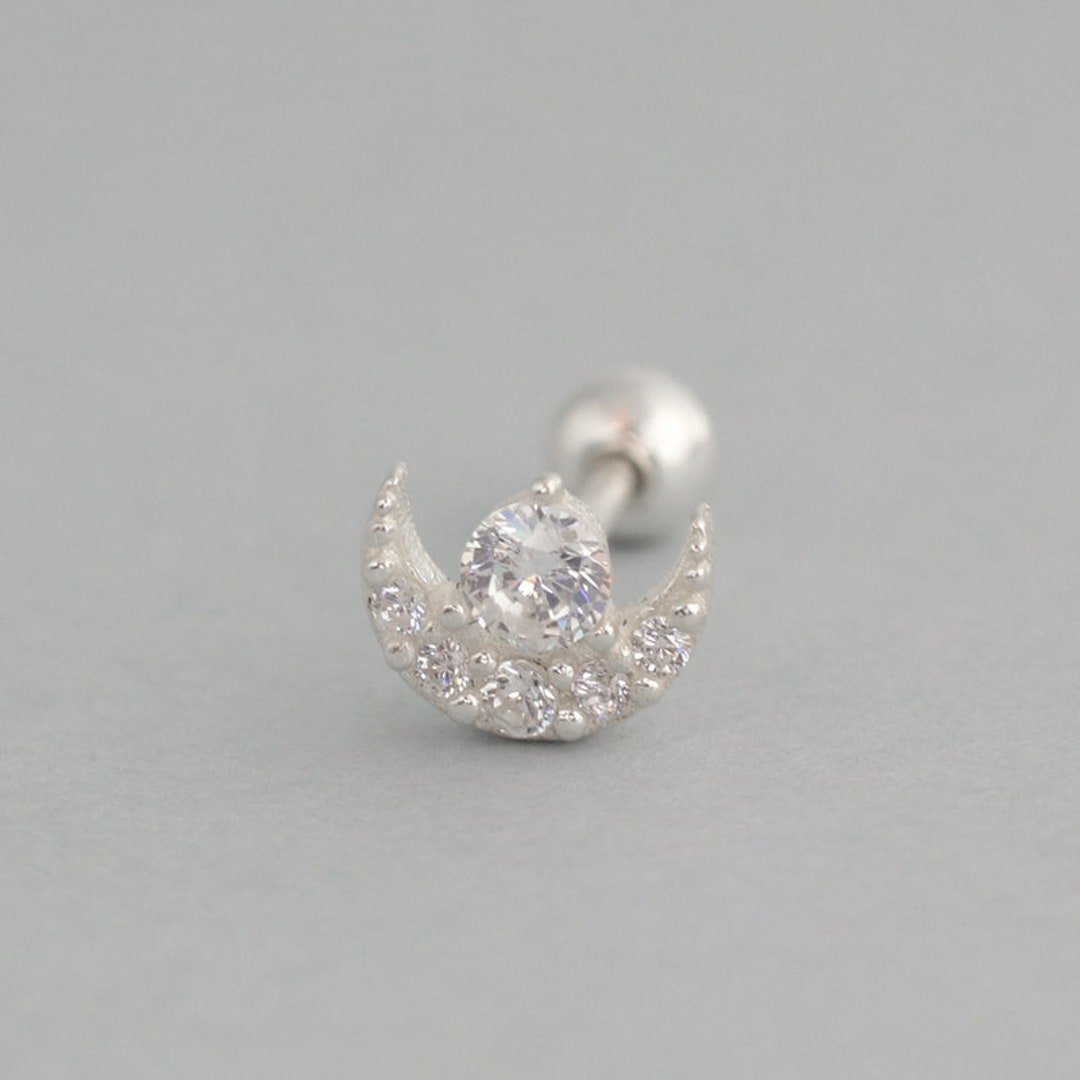 Crescent Moon Stud Piercing, Helix Earring, 20g Cartilage Earring ...