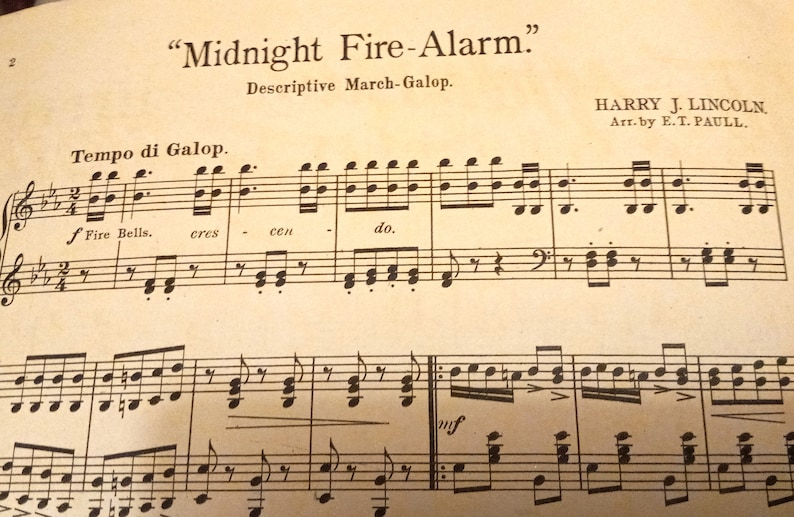 The Midnight Fire Alarm Sheet Music by Harry J Lincoln C1900 E.T. Paull ...