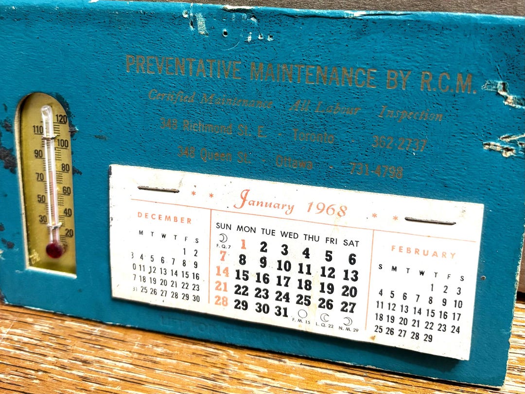 Vintage 1968 Canadian Business Calendar With Thermometer R.C.M. Toronto ...