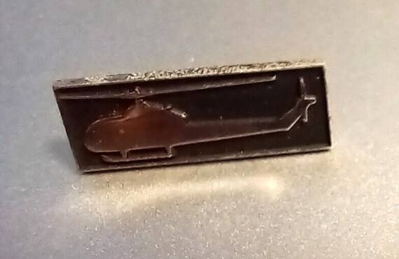 Helicopter Tie Pin / Badge Silver on Black - Gem