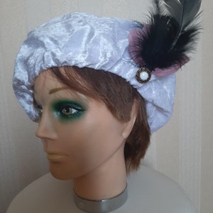 White Velour Medieval HAT BERET With Feather Tudor Renaissance Artist ...