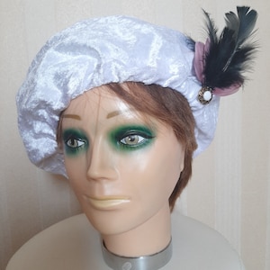 White Velour Medieval HAT BERET With Feather Tudor Renaissance Artist ...