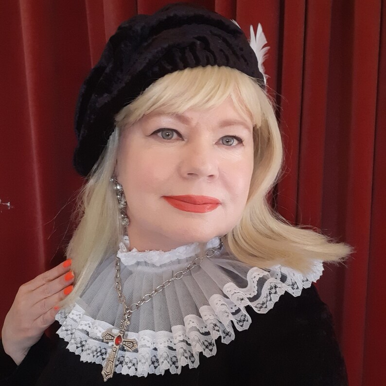 Black Velour Medieval HAT BERET With Feather Tudor Renaissance - Etsy