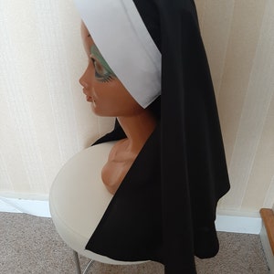 Ladies Nun's Headdress Head Piece Fancy Dress Costume Black & White Hat ...