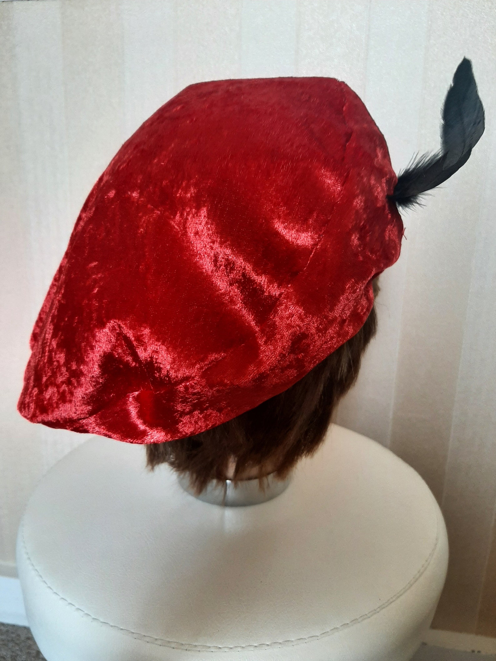 Red Velour Medieval HAT BERET With Feather Tudor Renaissance Artist ...