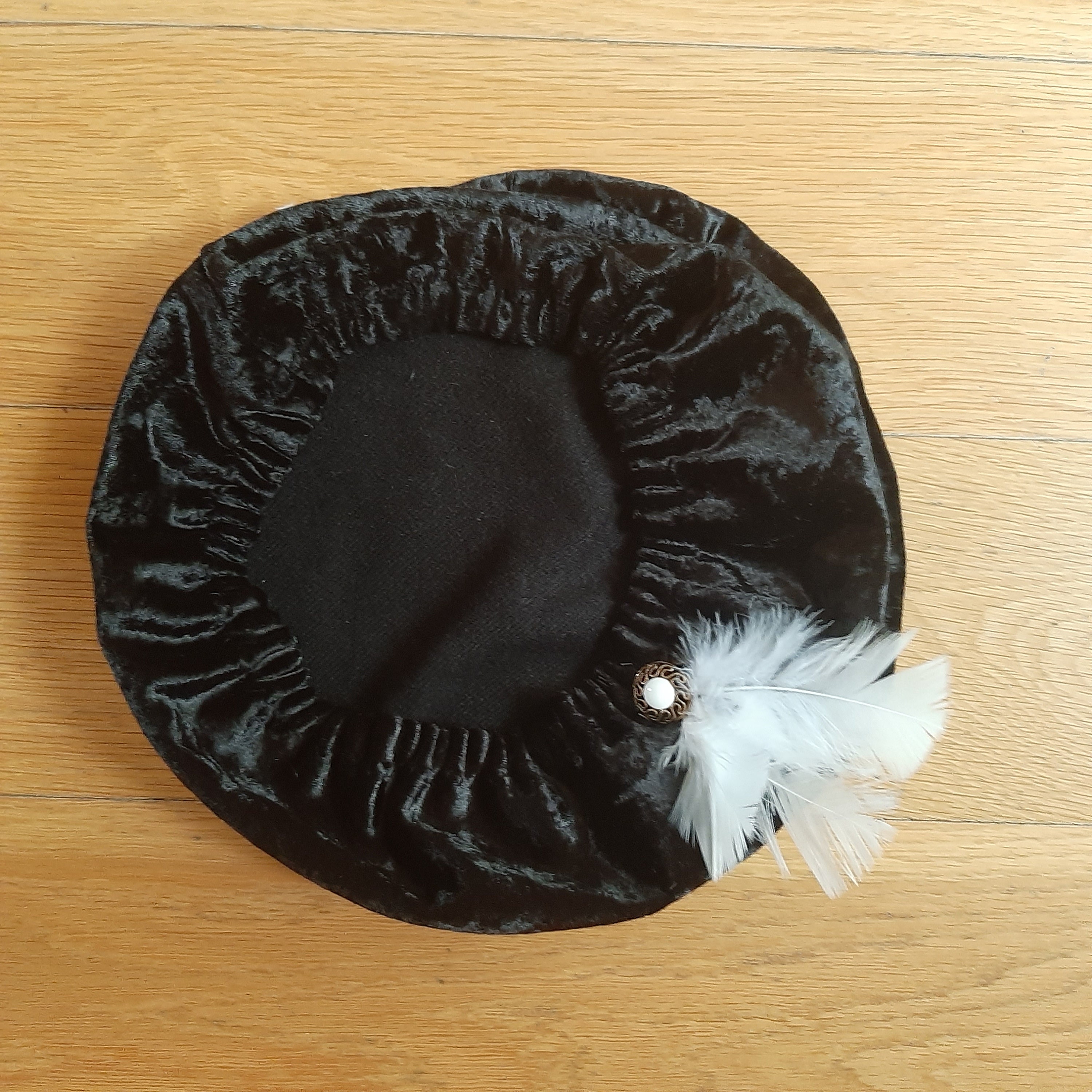 Black Velour Medieval HAT BERET With Feather Tudor Renaissance Artist ...