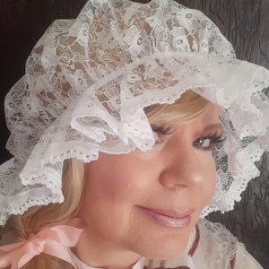 Ladies White Lace Mop Hat Victorian Maid Fairy Tale Fancy Dress Costume ...