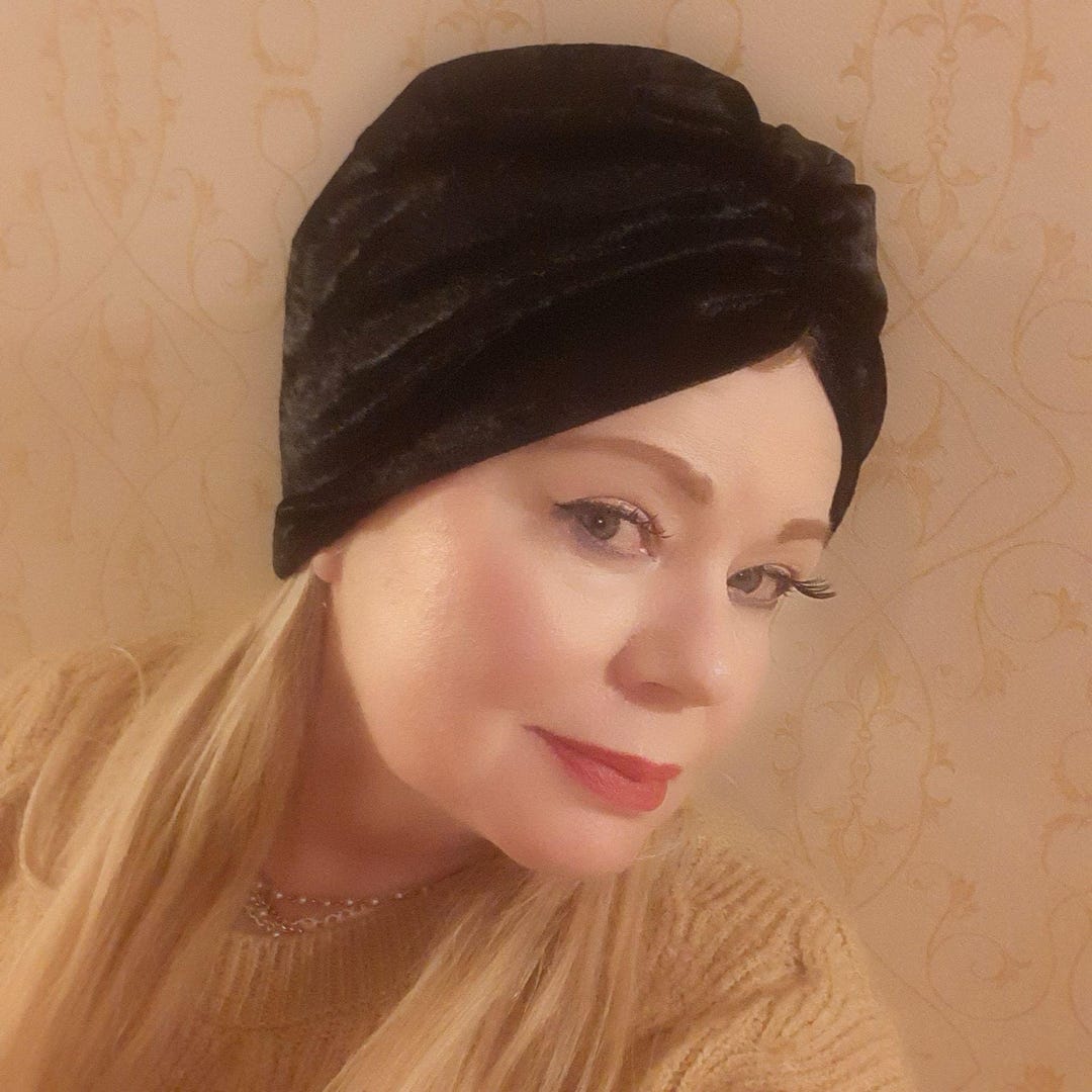 Black Velour Turban Hat Retro 1920s 1950s Fancy Dress Costume Vintage ...