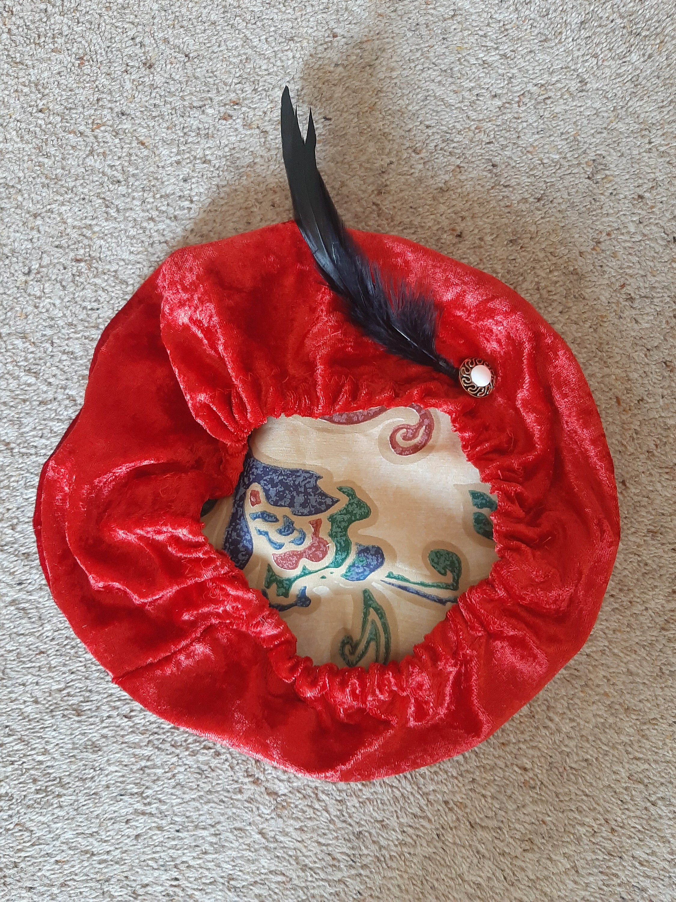Red Velour Medieval HAT BERET With Feather Tudor Renaissance Artist ...