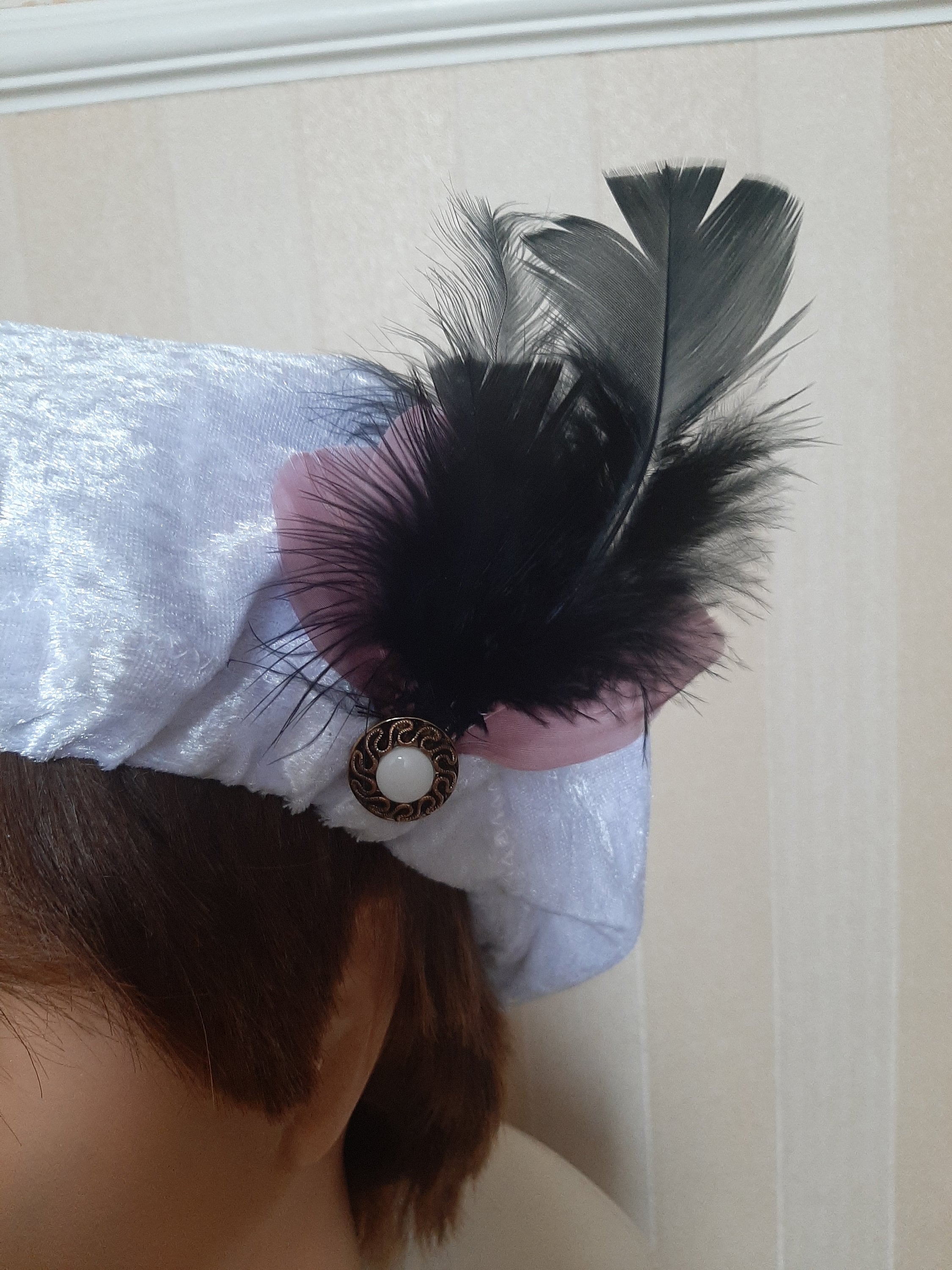 White Velour Medieval HAT BERET With Feather Tudor Renaissance Artist ...
