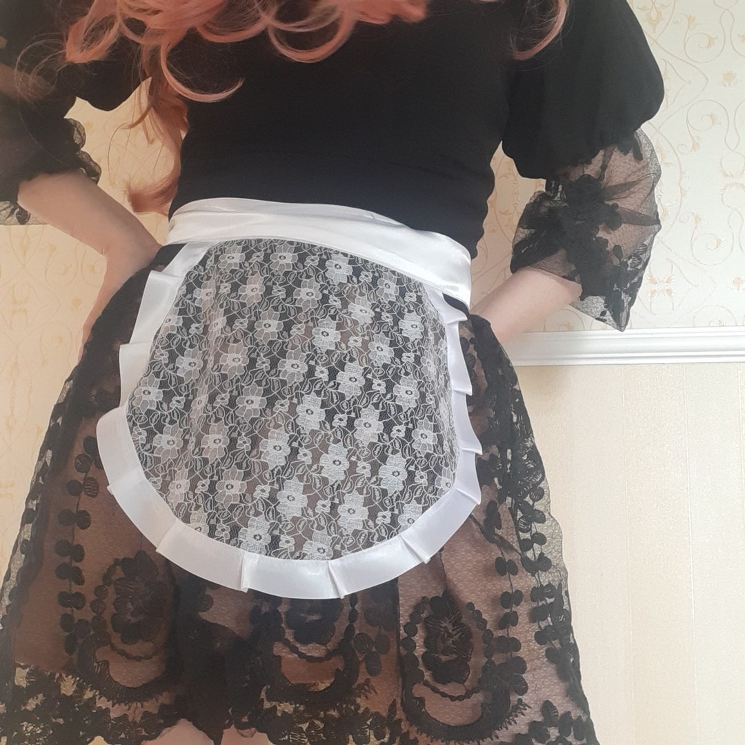 White Lace Round Circular Apron Pinny French Maid Victorian Tudor Fairy ...