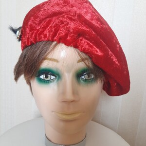 Red Velour Medieval HAT BERET With Feather Tudor Renaissance Artist ...
