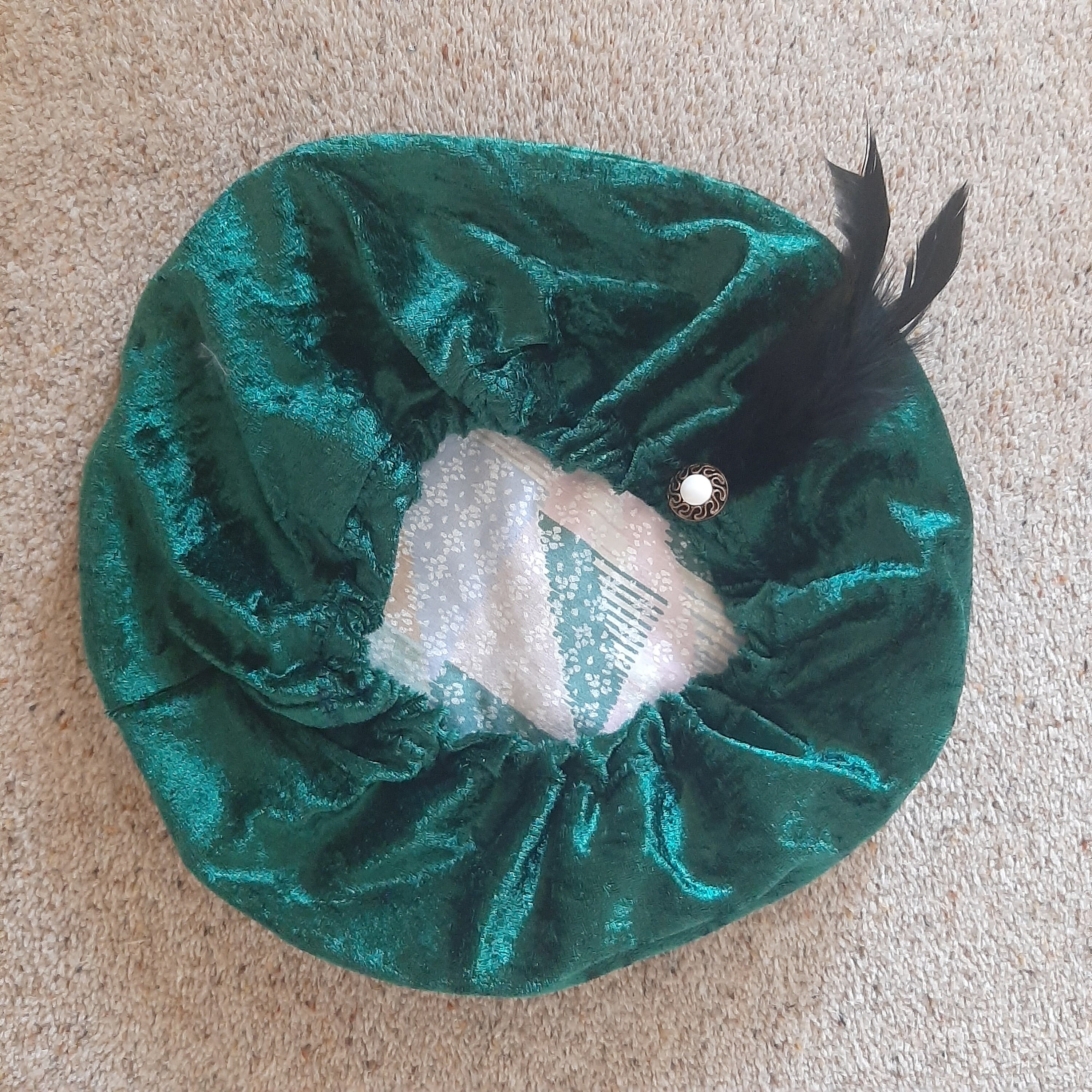 Green Velour Medieval HAT BERET With Feather Tudor Renaissance Artist ...