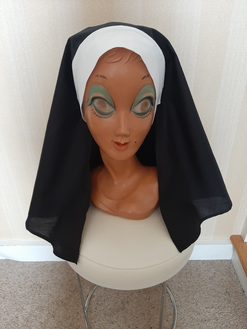 Ladies Nun's Headdress Head Piece Fancy Dress Costume Black & White Hat ...