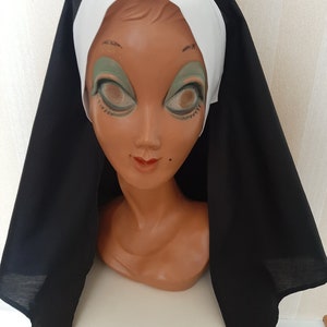 Ladies Nun's Headdress Head Piece Fancy Dress Costume Black & White Hat ...