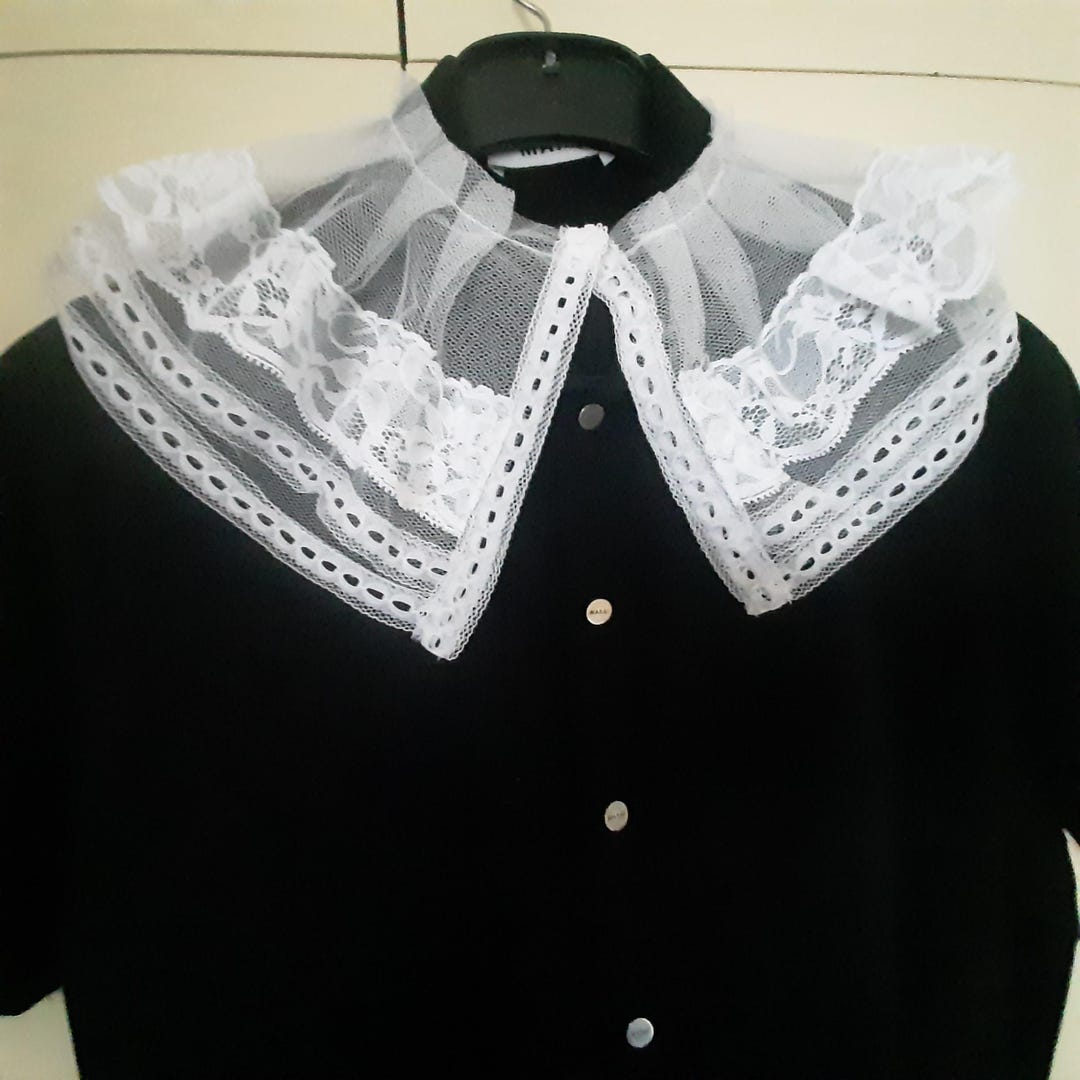 White Net Pleated Neck Ruff Renaissance Ruffled Collar Detachable S/M ...