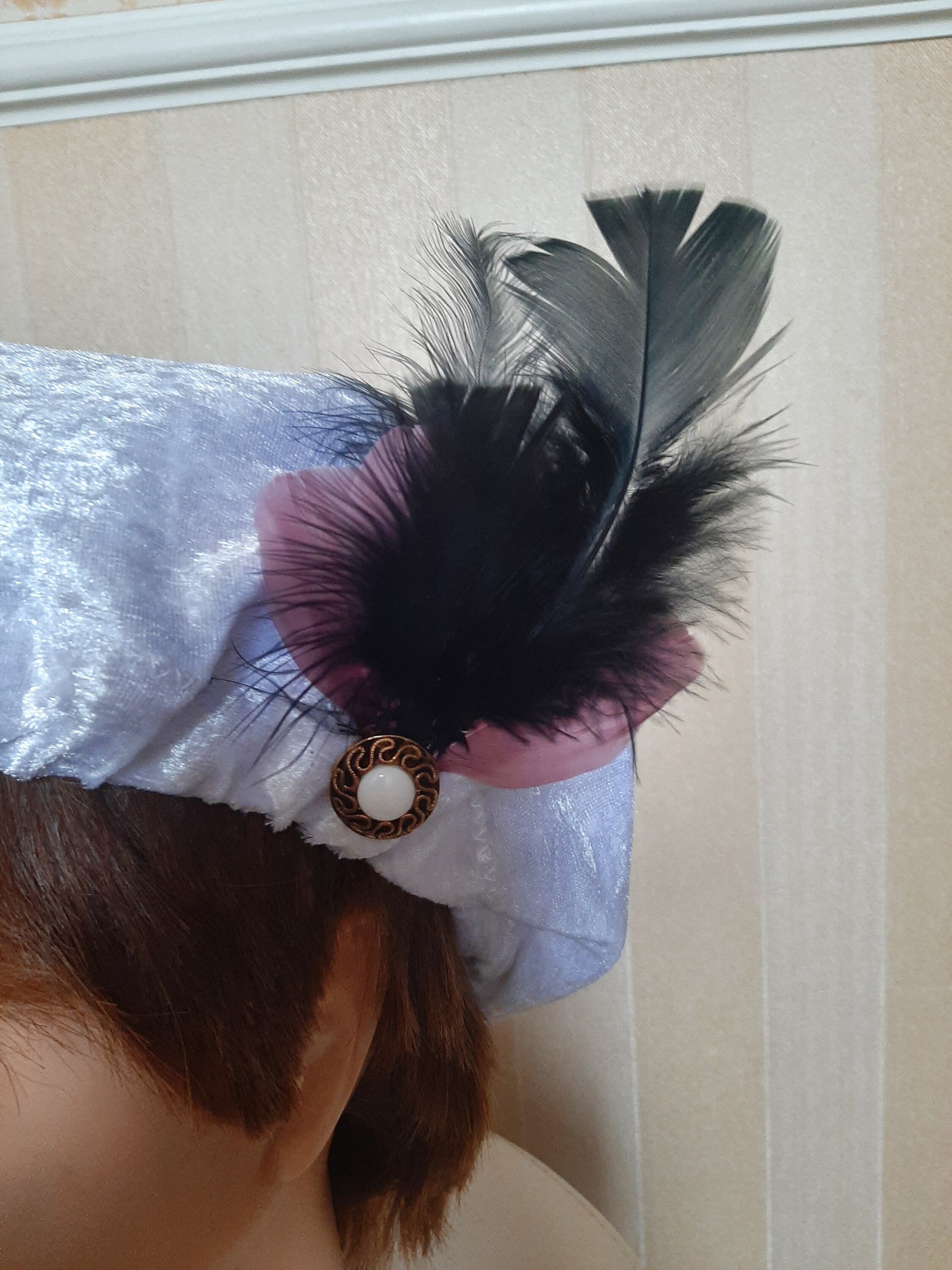 White Velour Medieval HAT BERET With Feather Tudor Renaissance Artist ...