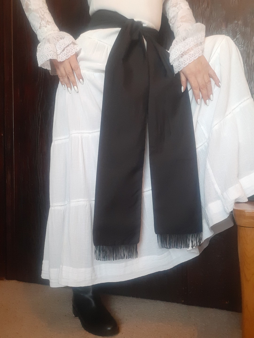 Black Cotton Cummerbund Sash Obi Belt Pirate Spanish Zorro Fancy Dress ...