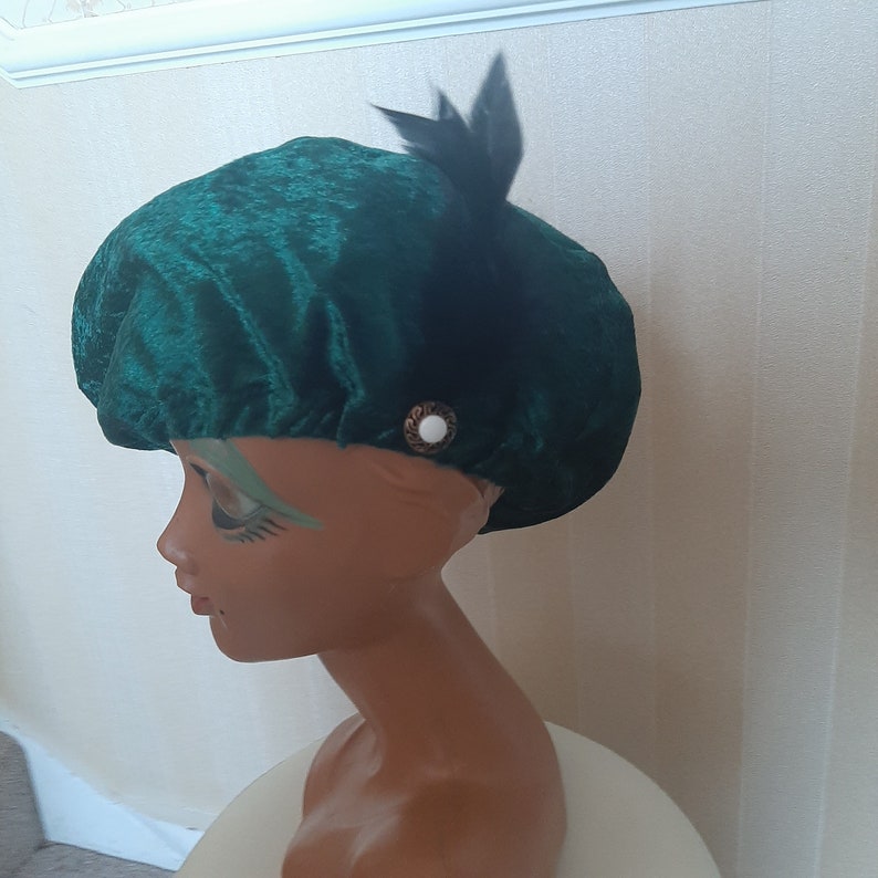 Green Velour Medieval HAT BERET With Feather Tudor Renaissance Artist ...