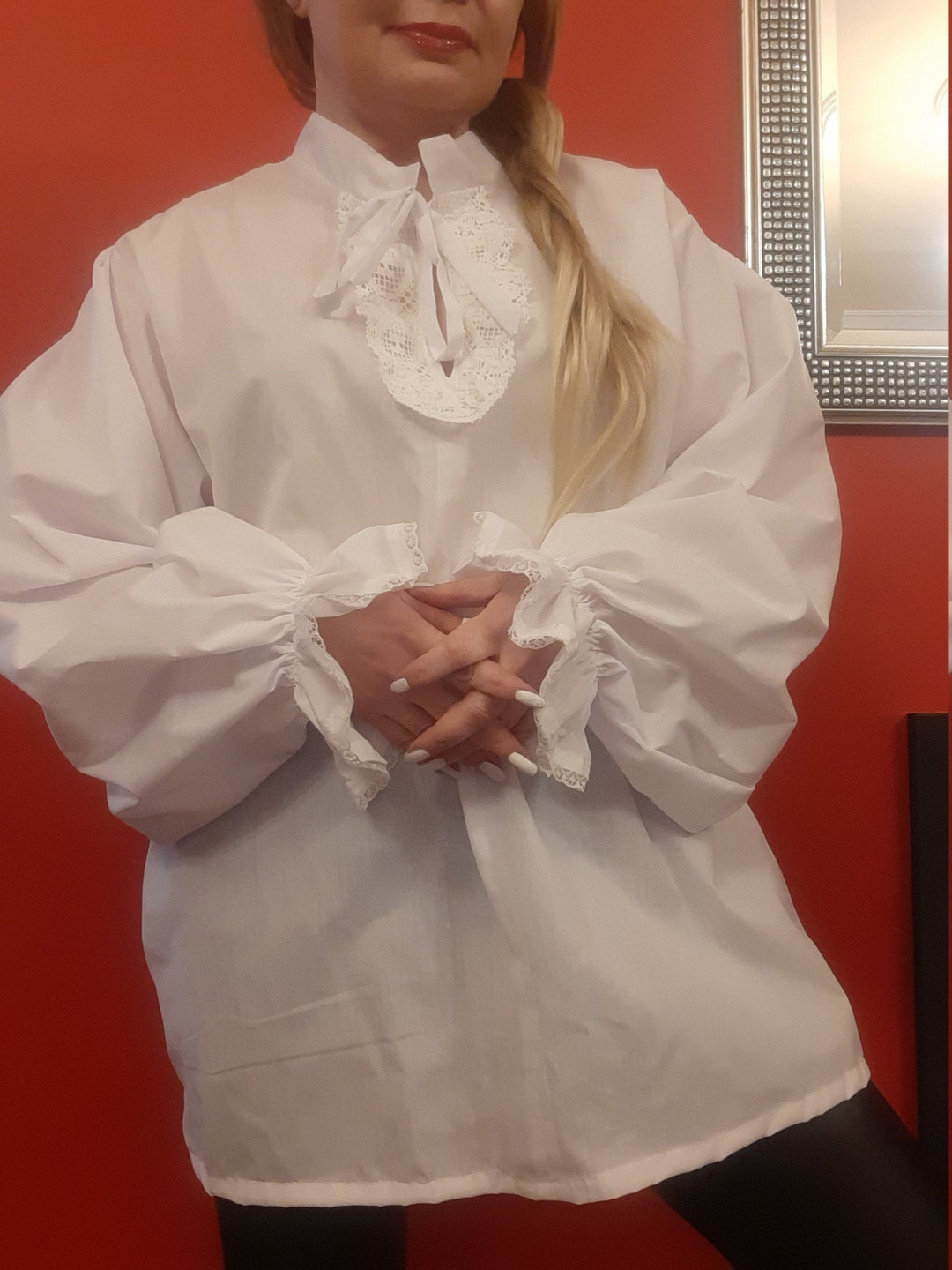 Men’s White Shirt Top Medieval Cavalier Tudor Victorian Fancy Dress ...