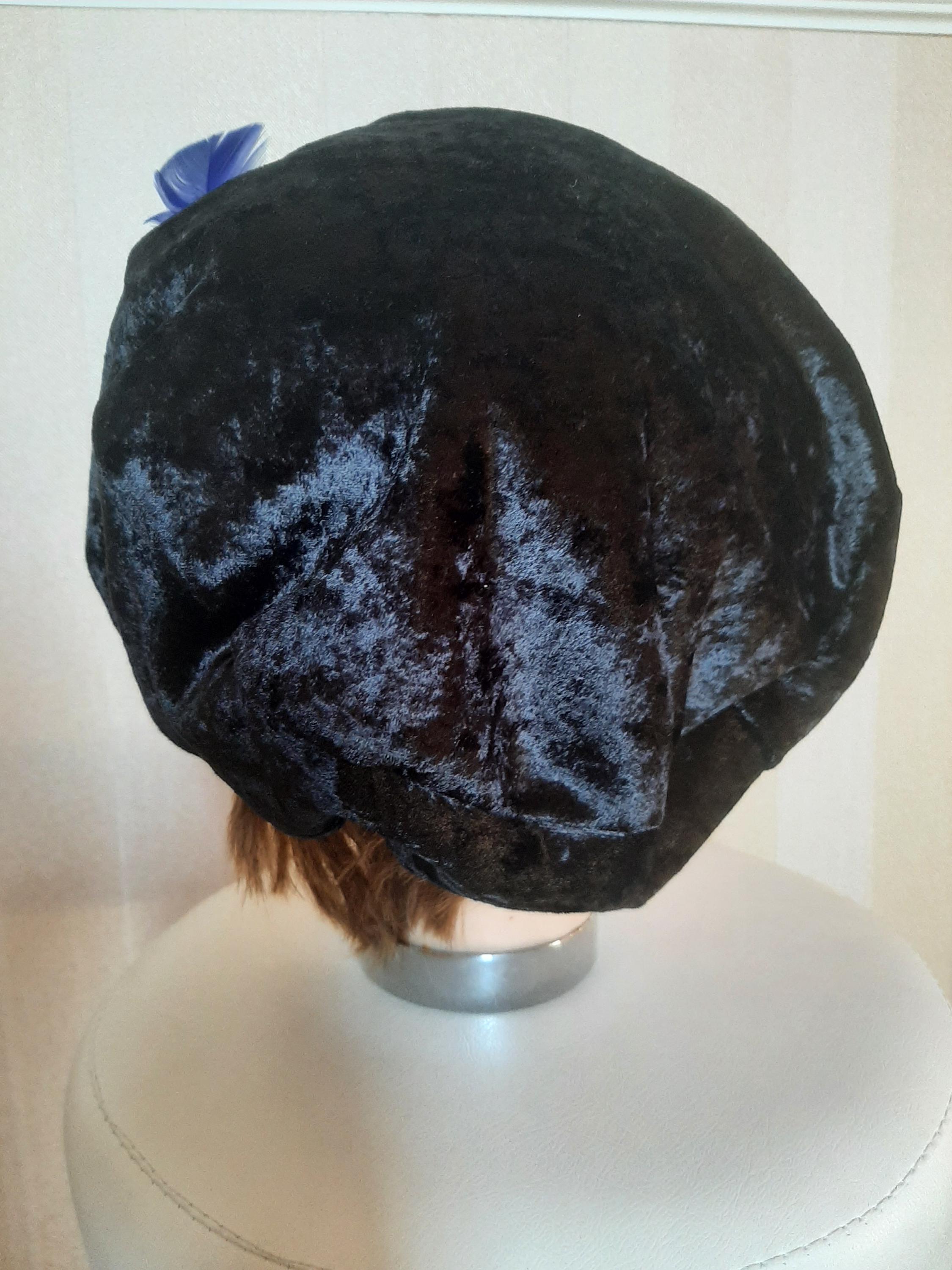 Black Velour Medieval HAT BERET Blue Feather Tudor Renaissance Artist ...
