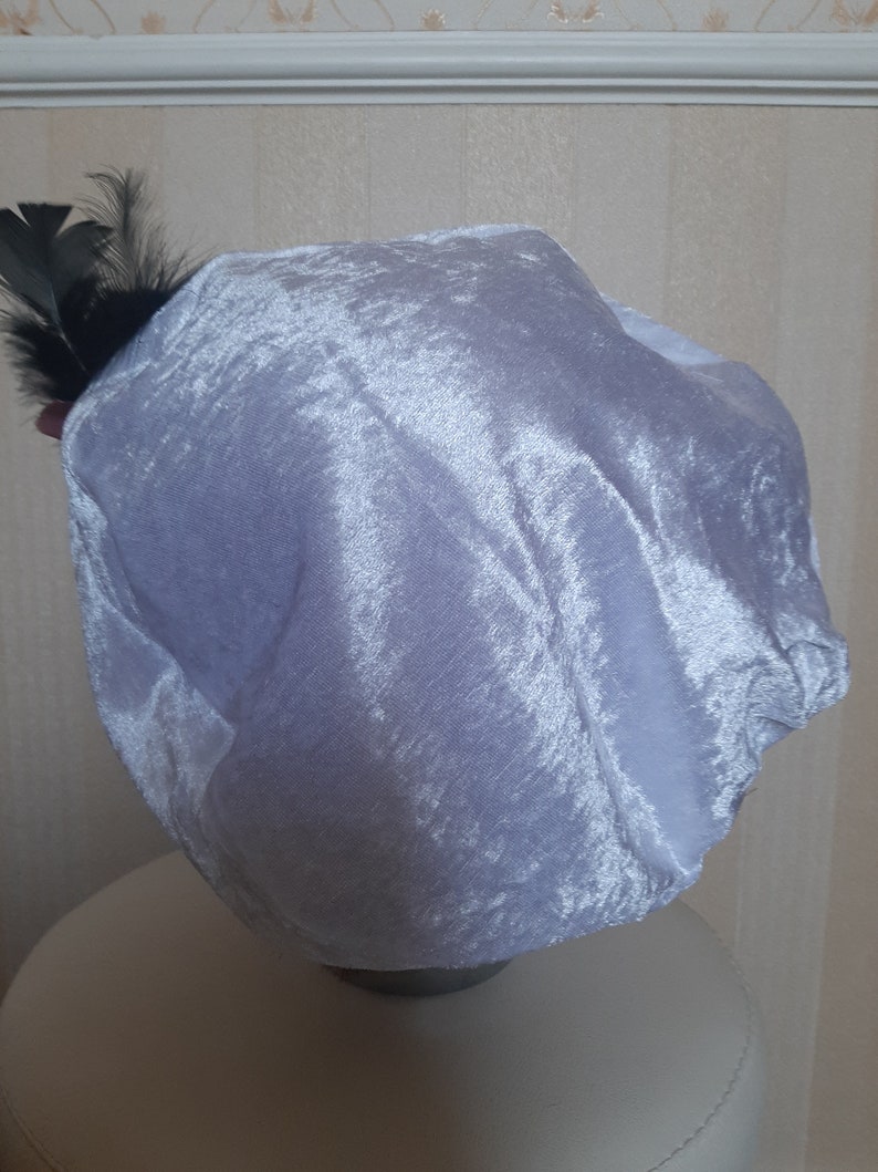White Velour Medieval HAT BERET With Feather Tudor Renaissance Artist ...