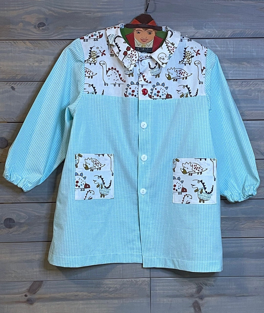 Apron for Kindergarten/nursery School White/green Checked - Etsy