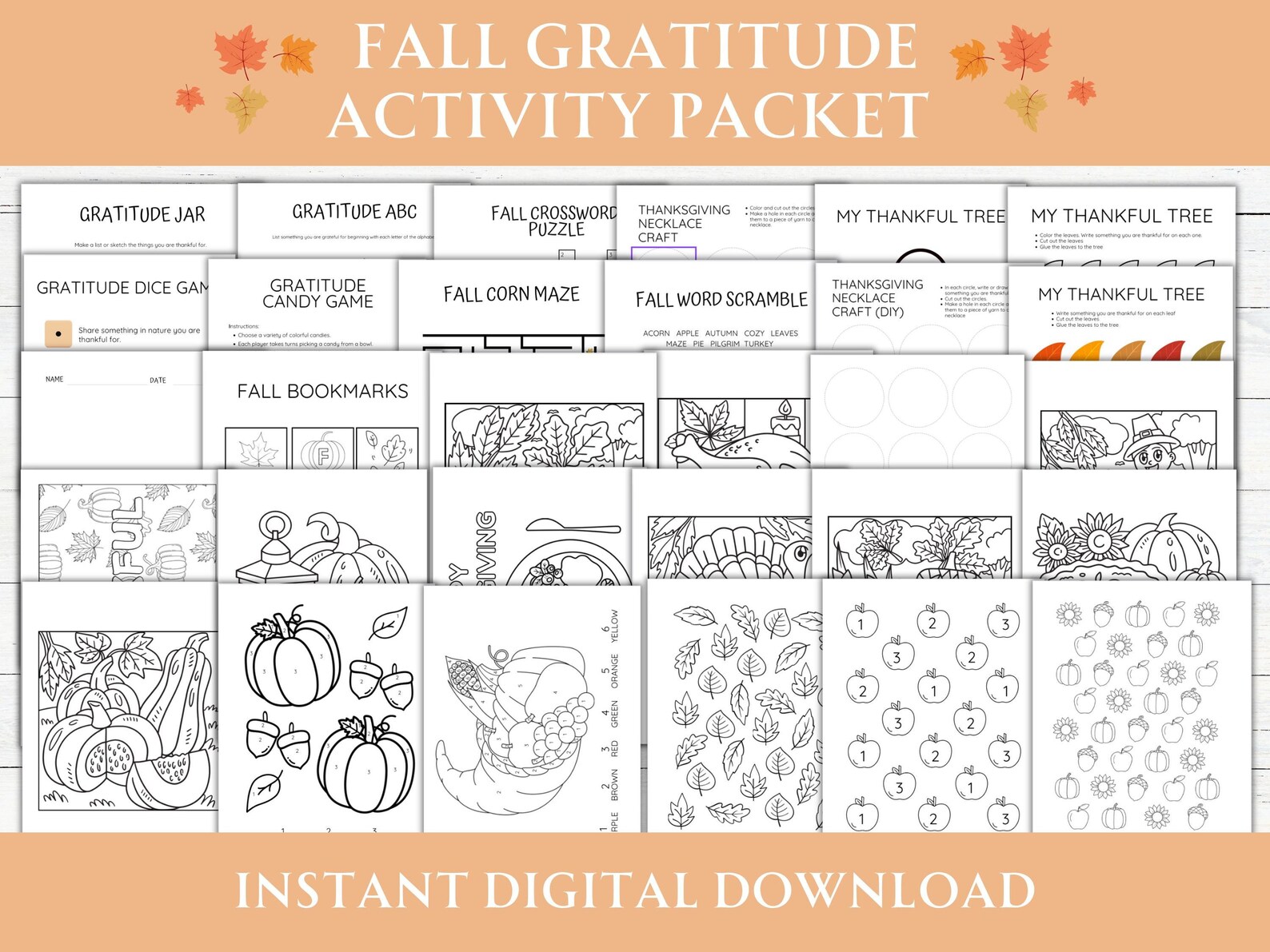 Fall Gratitude Activity Packet, Printable Thanksgiving Activity Pack ...