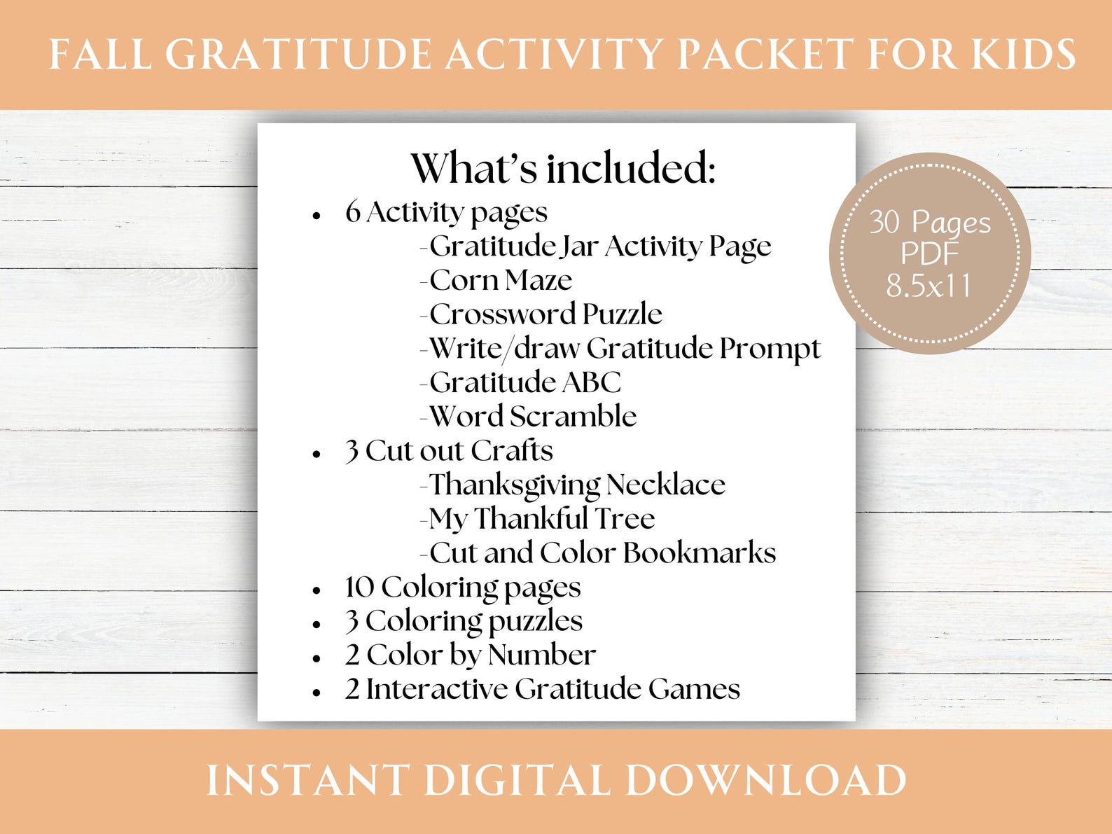 Fall Gratitude Activity Packet, Printable Thanksgiving Activity Pack ...