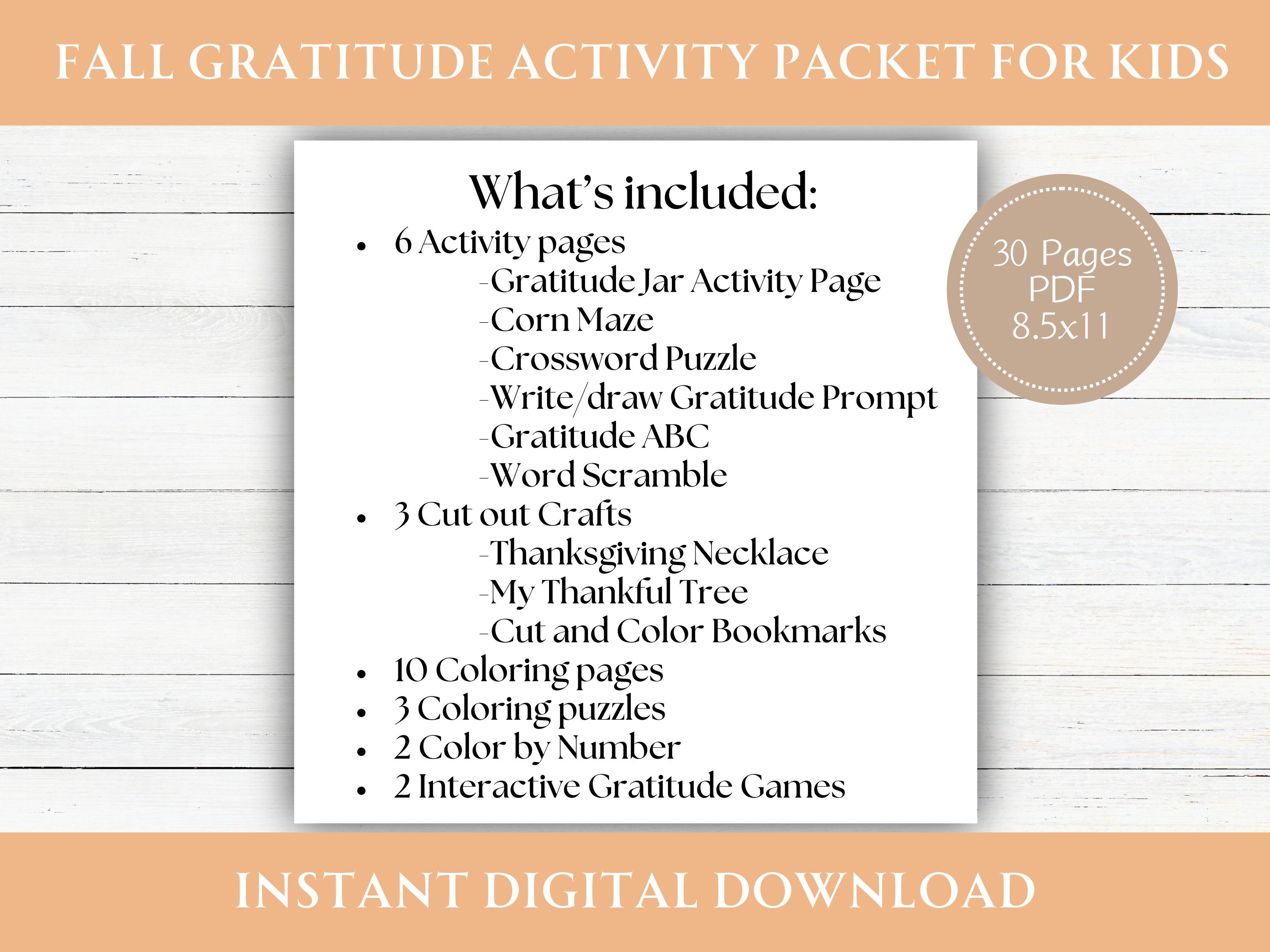 Fall Gratitude Activity Packet, Printable Thanksgiving Activity Pack ...