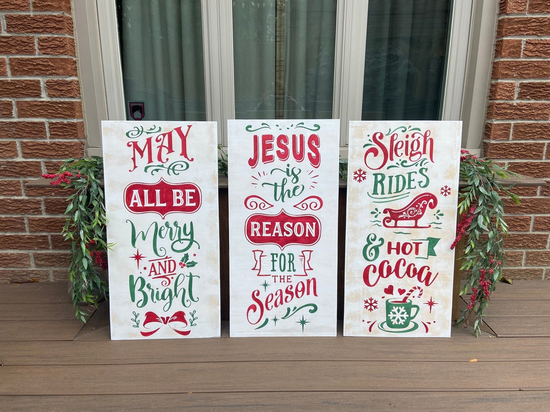 Rustic Handmade Christmas Signs Real Wood 15" X 30"; Old Fashioned ...