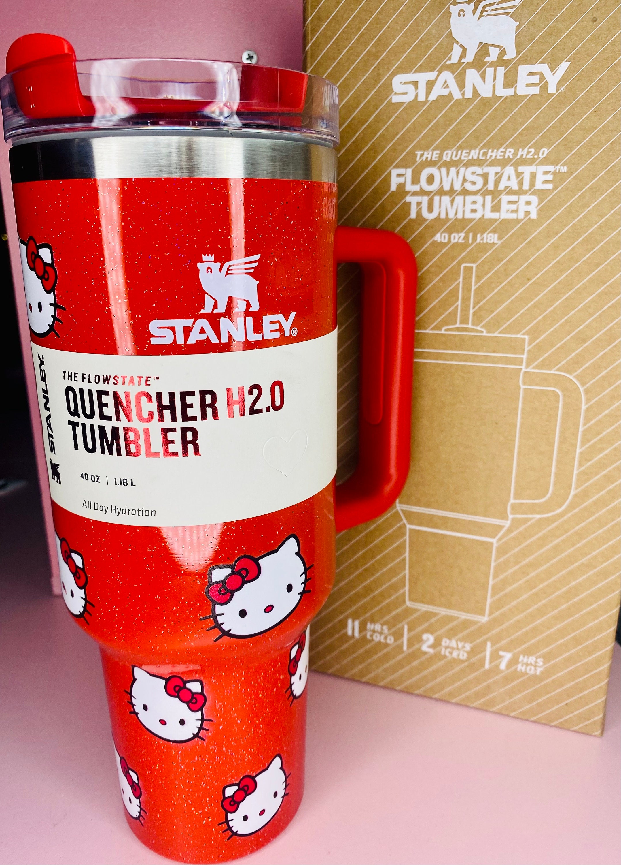 Customized Glittered Red Pink Hello Kitty 40oz Stanley Tumbler - Etsy