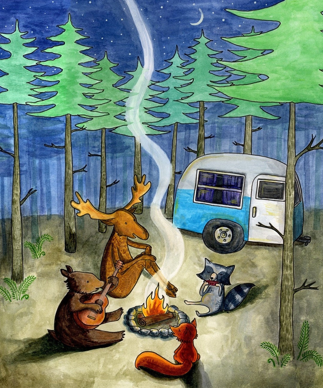 Camping Tenting Blanket Moose Bear Squirrel Raccoon Camp Fire - Etsy