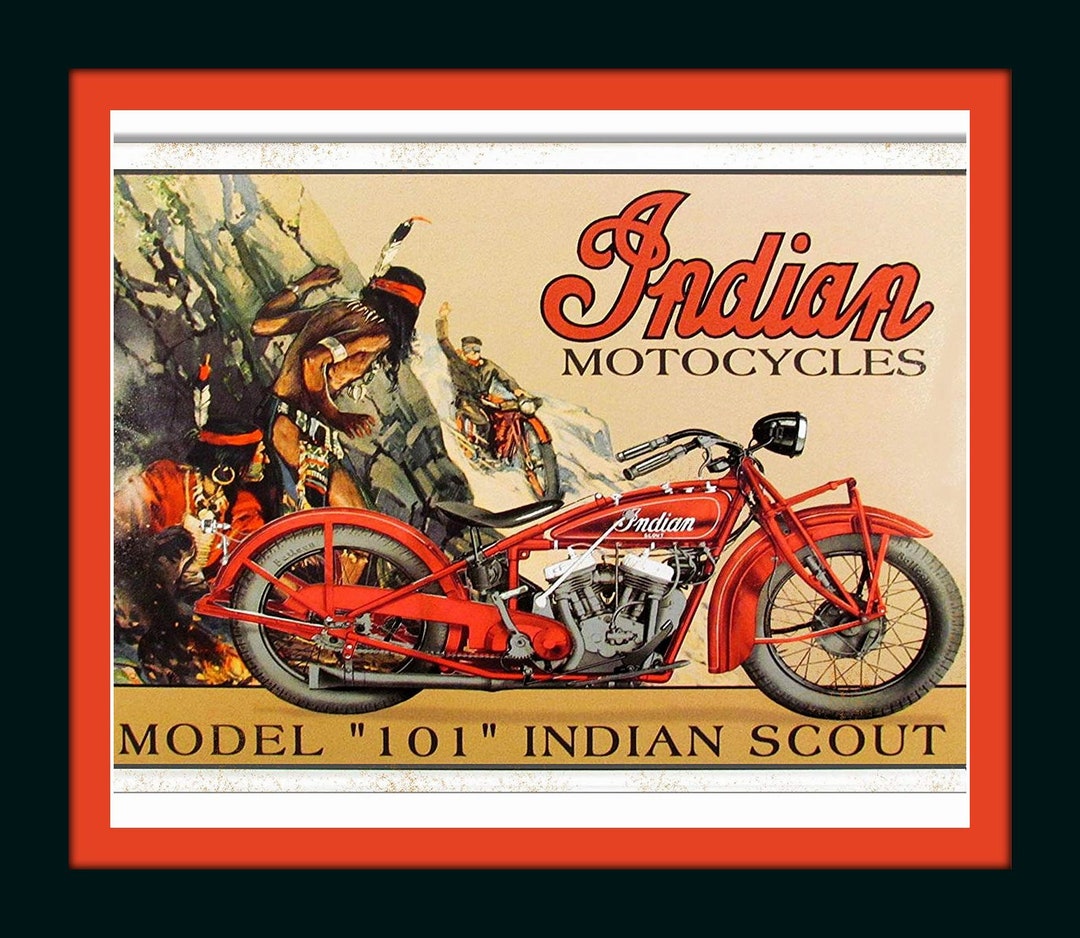 Classic Indian Motorcycle Vintage Poster Print 11x14 Double Matted 8x10 ...