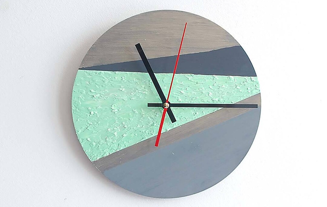 Colour Block Clock Modern Wood Decor for Wall Minimalist Clock Grey ...