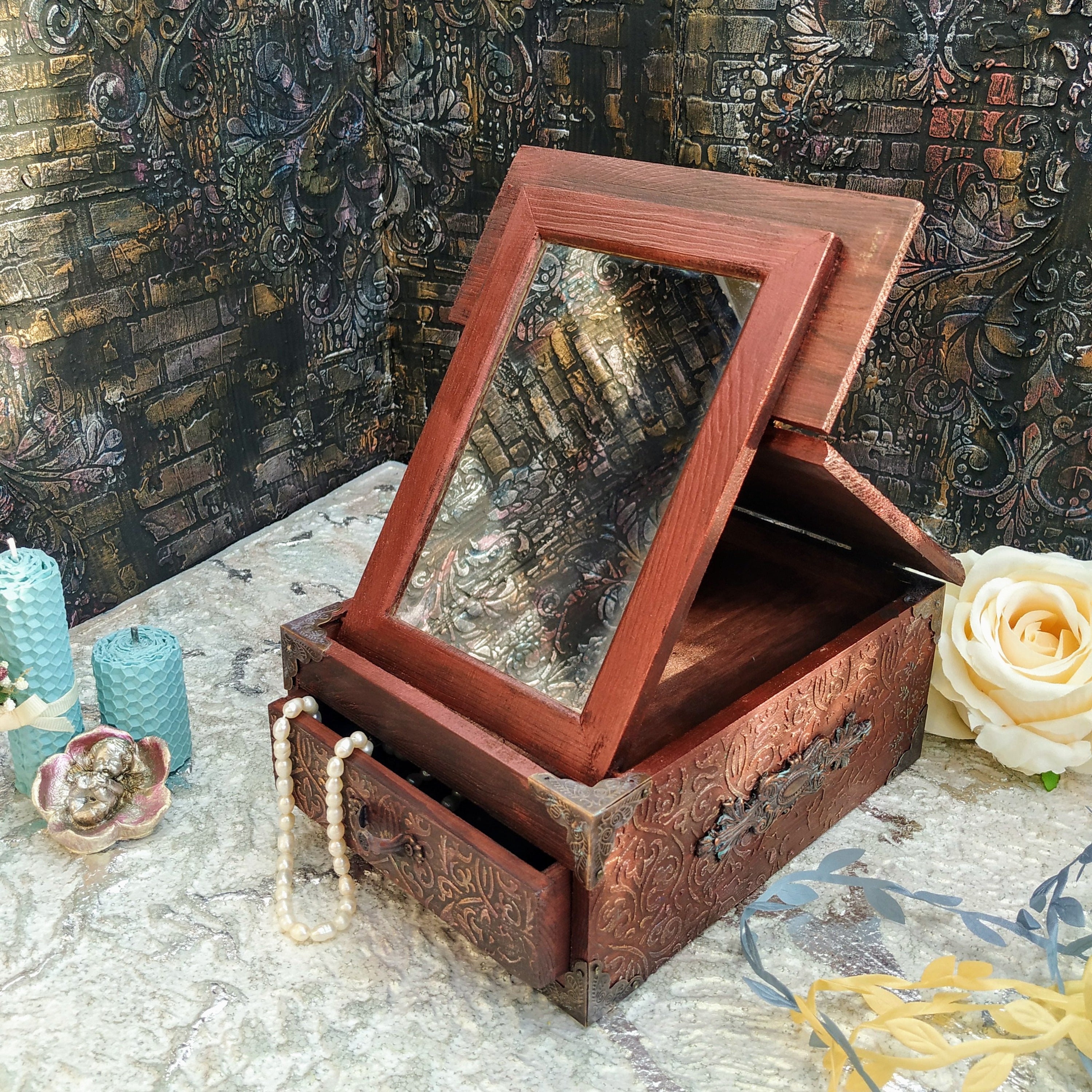 Vintage Style Folding Mirror With Drawers Jewelry Box With - Etsy