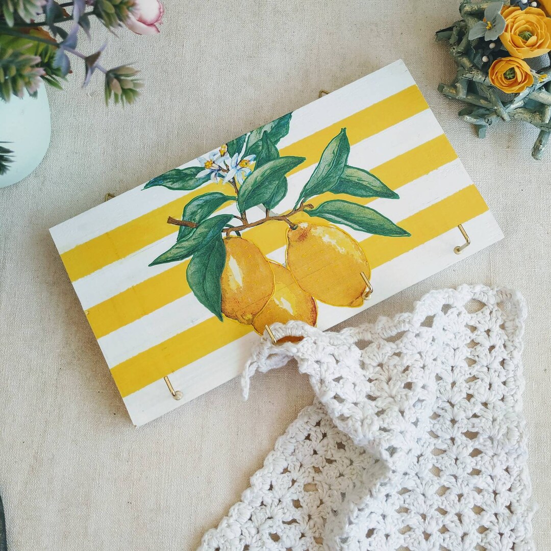 Lemon Towel Rack for Kitchen Decor White Yellow Wall Hanger Key Hooks ...