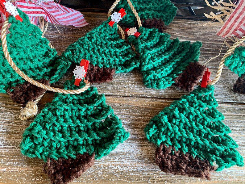 Christmas mini pine trees garland crochet garland crochet | Etsy