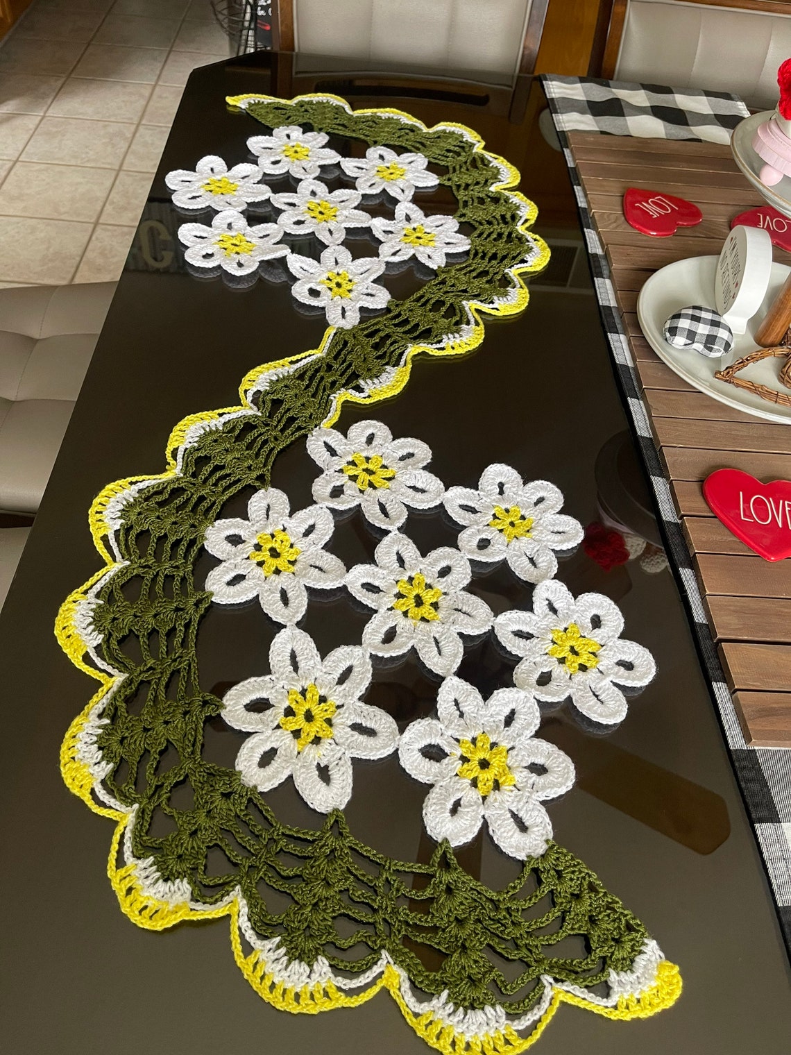 Handmade Crochet Daisy Table Runner: Spring Decor, 53" X 21" - Etsy