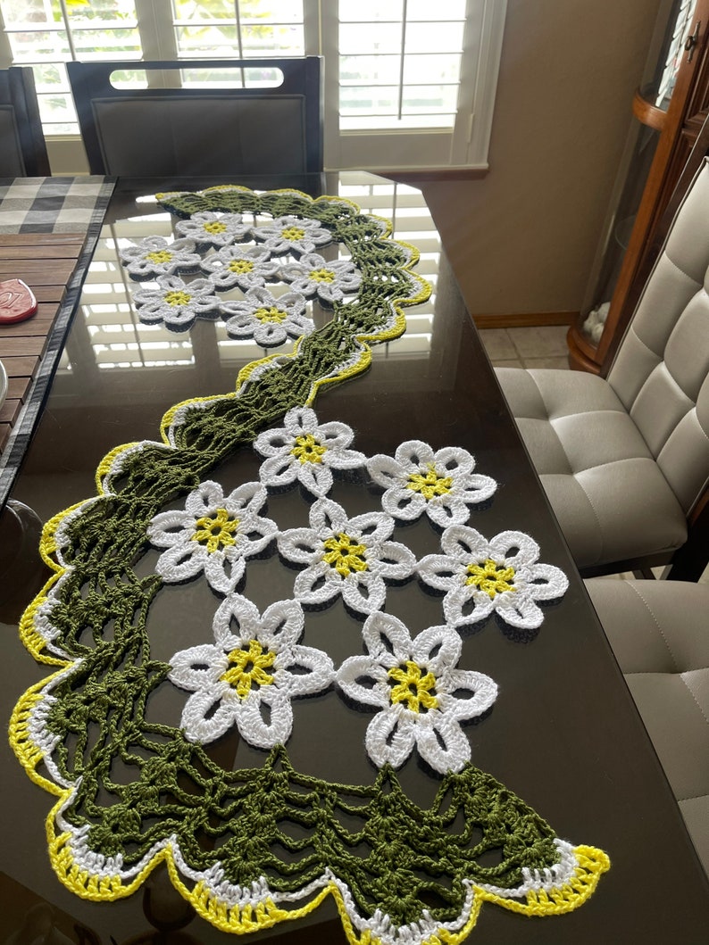 Handmade Crochet Daisy Table Runner: Spring Decor, 53" X 21" - Etsy