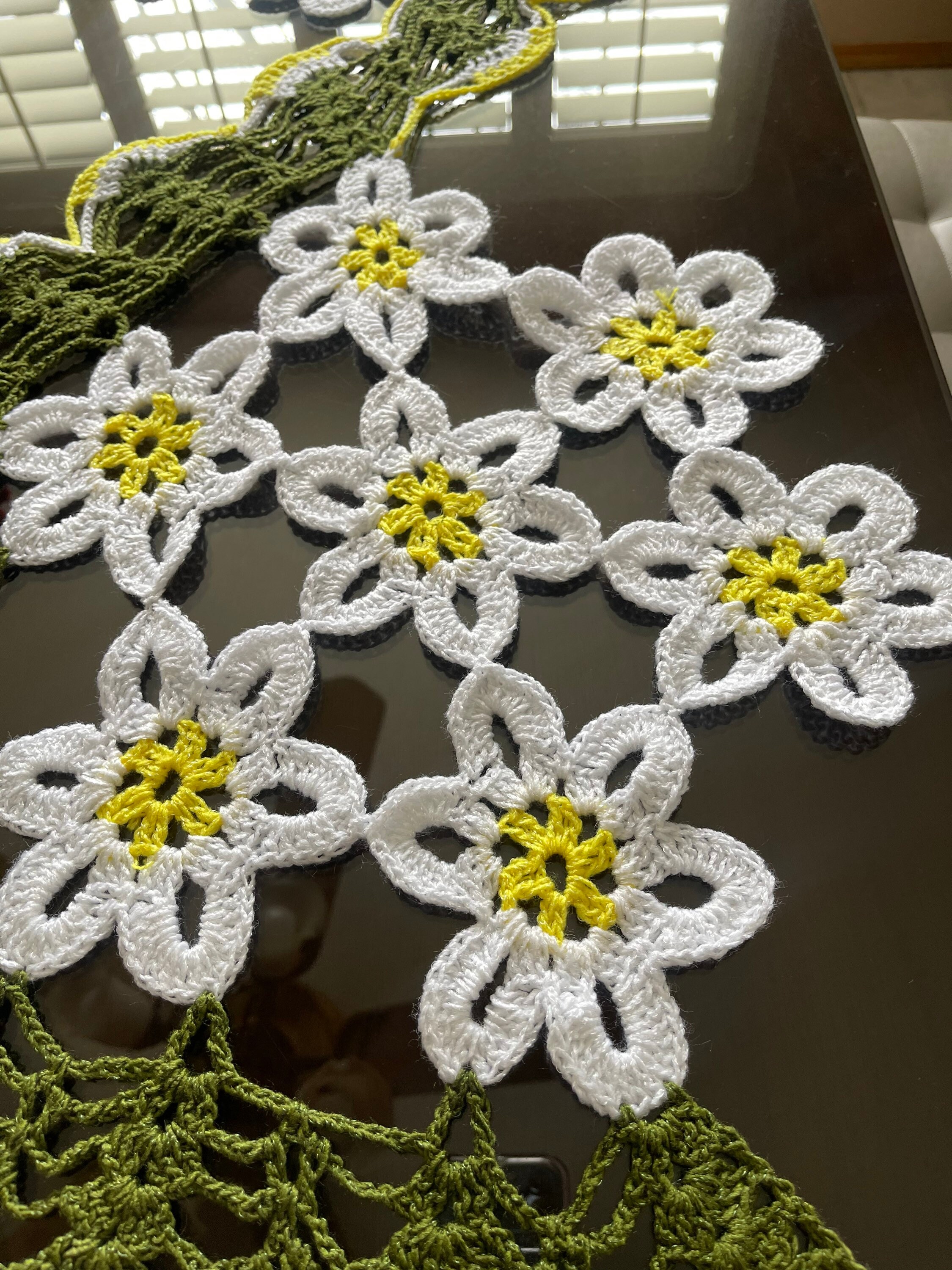 Handmade Crochet Daisy Table Runner: Spring Decor, 53" X 21" - Etsy