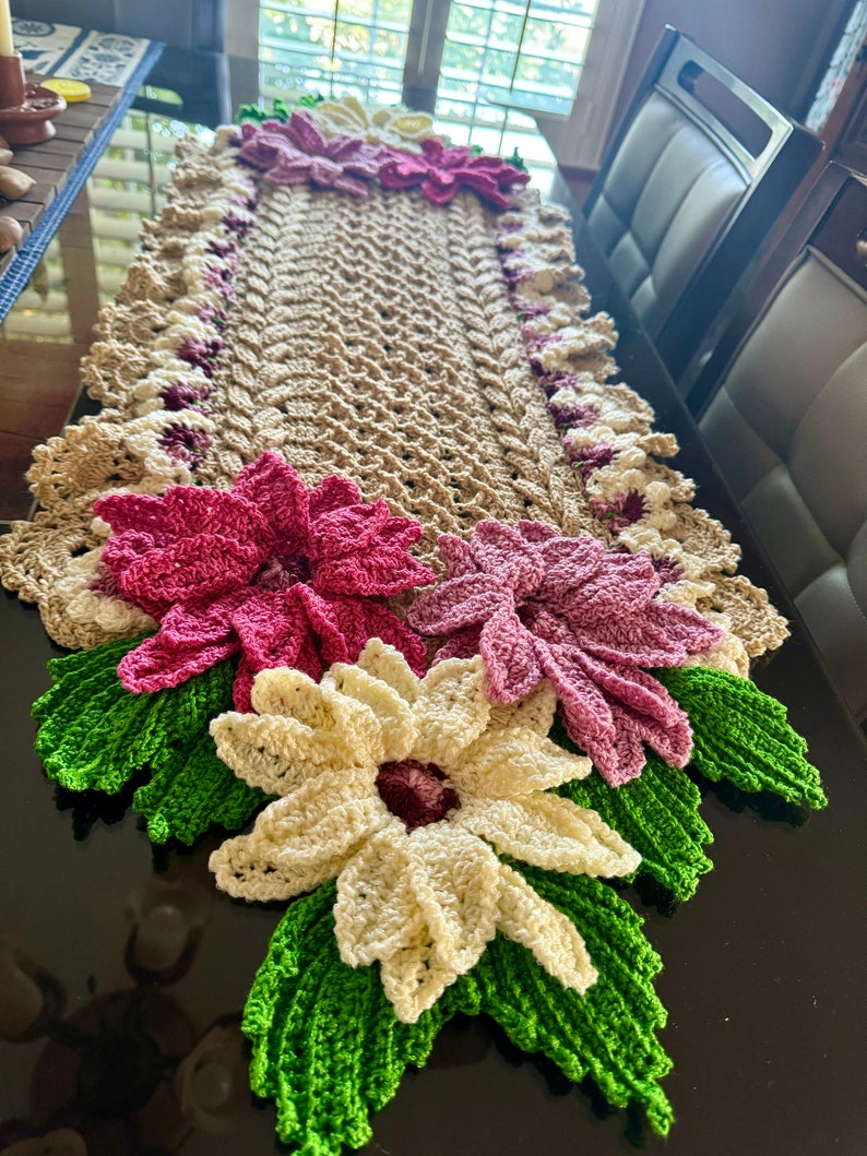 3D Crochet Sunflower Table Runner: Handmade Floral Centerpiece - Etsy