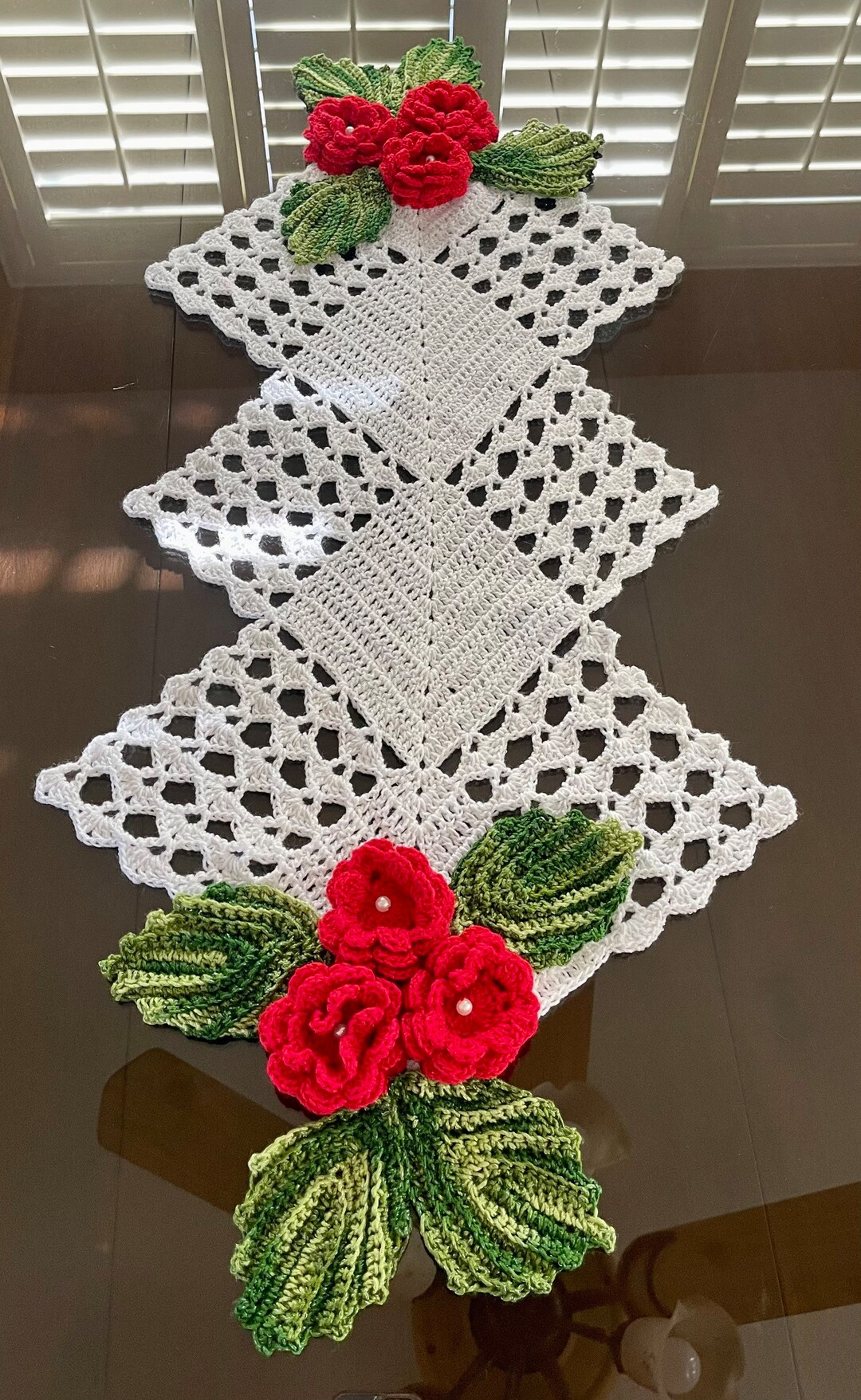 Table Runner Crochet Roses Red Crochet Table Runner Handmade Roses Red ...