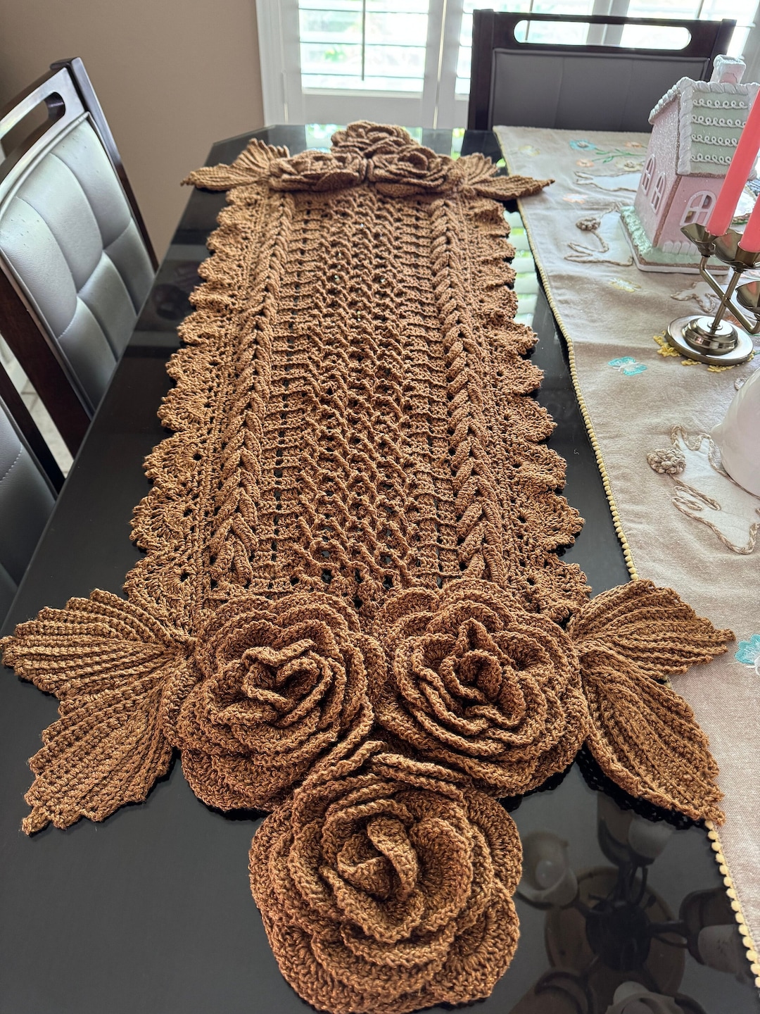 Handmade Crochet Table Runner: 3D Rose Floral Design - Etsy
