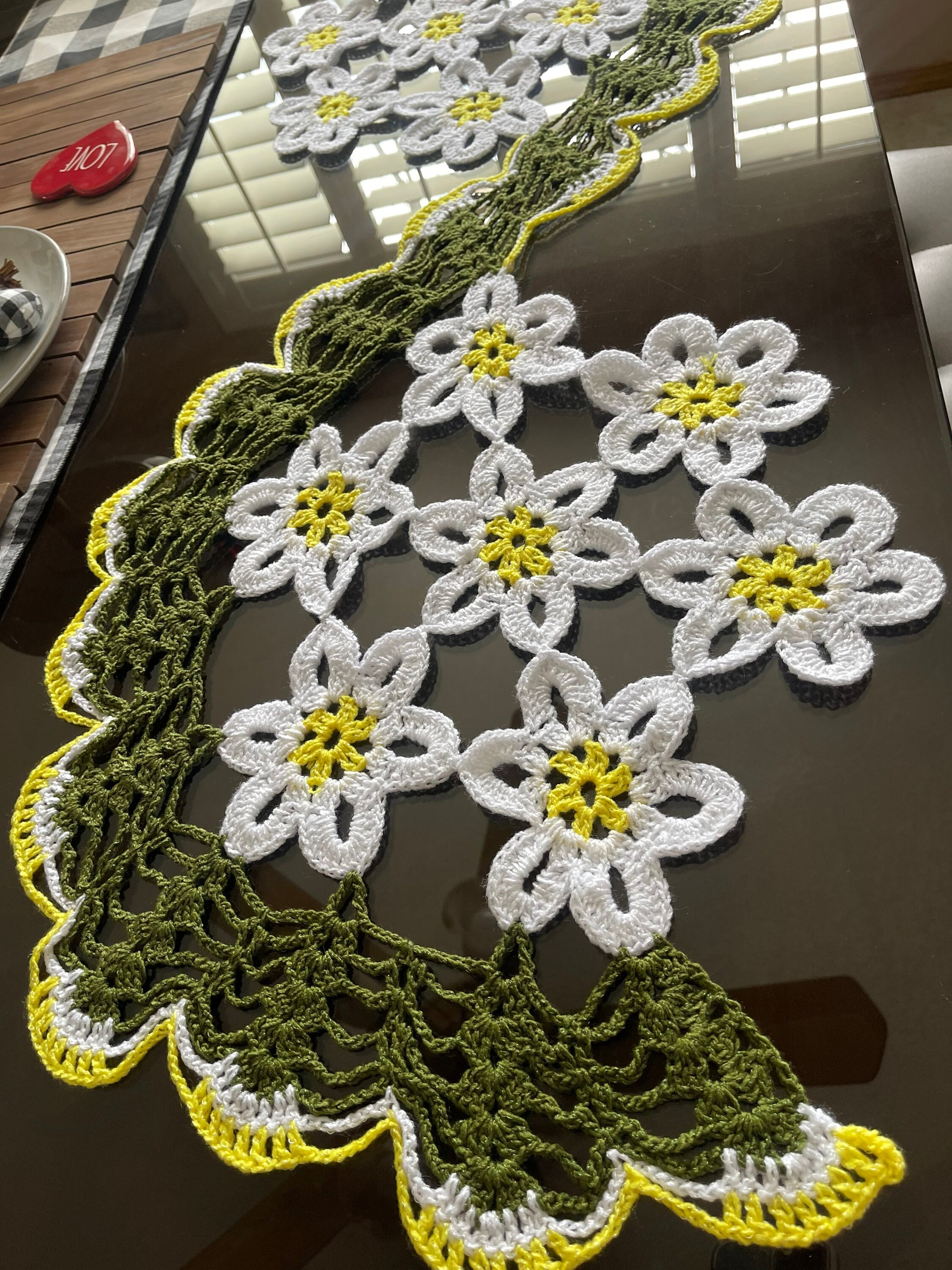 Handmade Crochet Daisy Table Runner: Spring Decor, 53" X 21" - Etsy