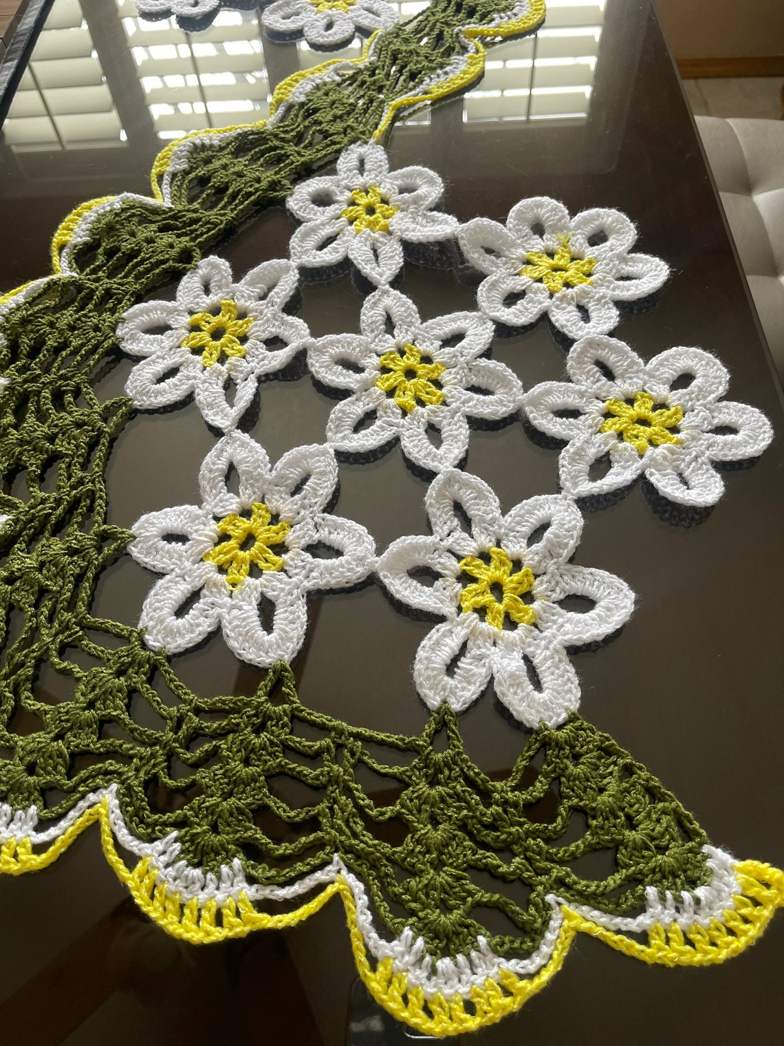 Handmade Crochet Daisy Table Runner: Spring Decor, 53" X 21" - Etsy