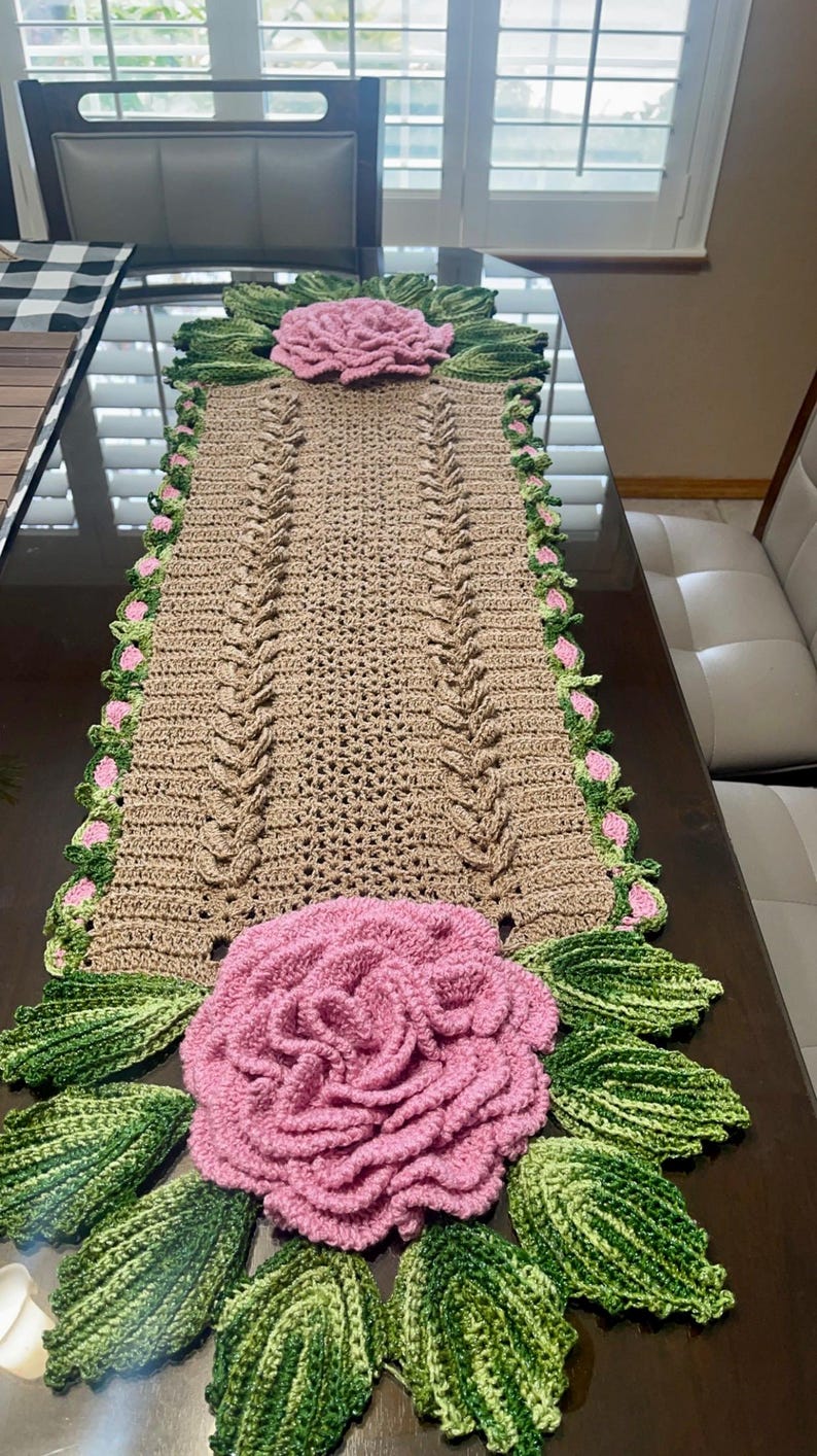 Buy 3d Crochet Rose Table Runner Handmade Acrylic Yarn Decor Online In